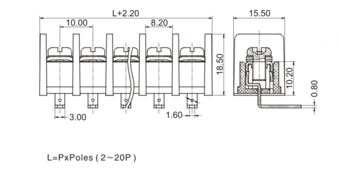 10.0mm Pitch PCB Barrier Surface Mount Terminal Blocks 1*07P 90° With ...