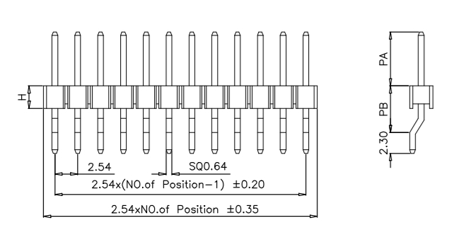 2.54mm Male Pin Header Connector SMT Type Pin with Gold Plated